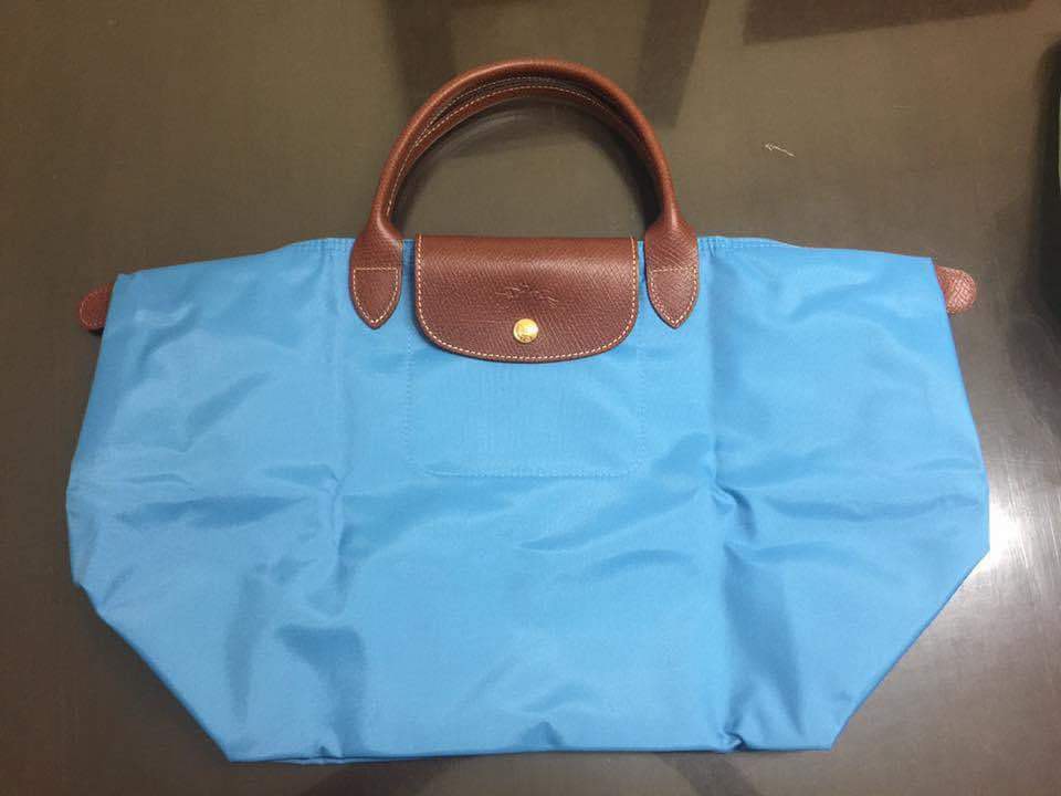 Authentic Longchamp Le Pliage Medium Short Handle - Light Blue, Luxury ...