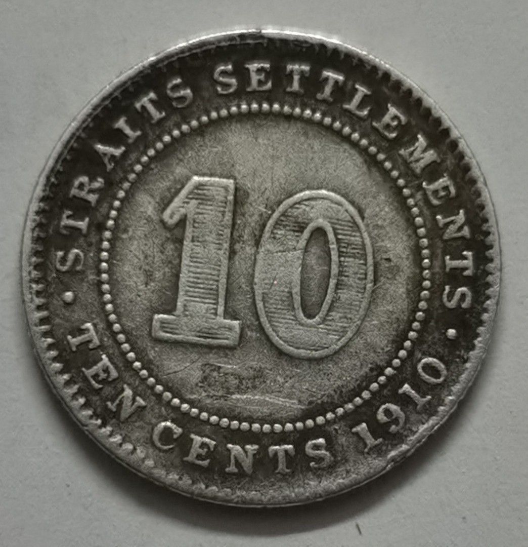 C319: Error Die Crack 1910 Straits Settlements 10 Cents Silver Coin ...