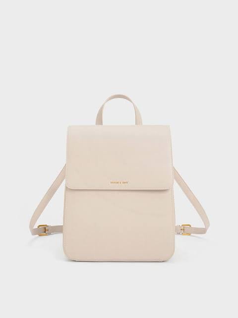 Charles & Keith Front Flap Structured Backpack (Ivory), Women's Fashion ...