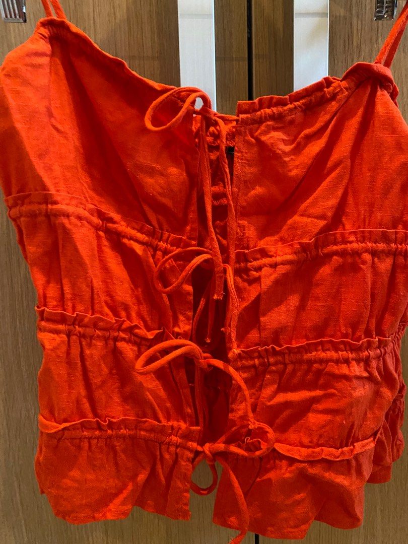 H&M Red Orange Ribbon Tie Viral Top, Women's Fashion, Tops, Sleeveless ...