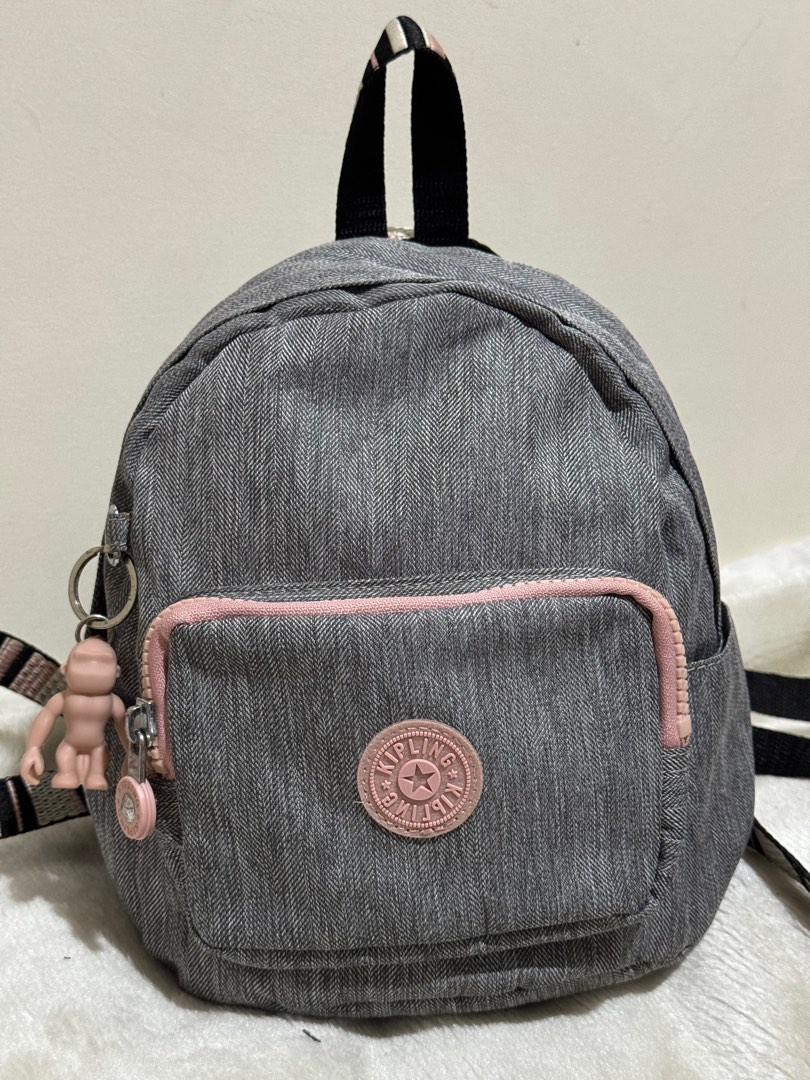 Kipling Mini Backpack Gray/Pink combination, Women's Fashion, Bags ...