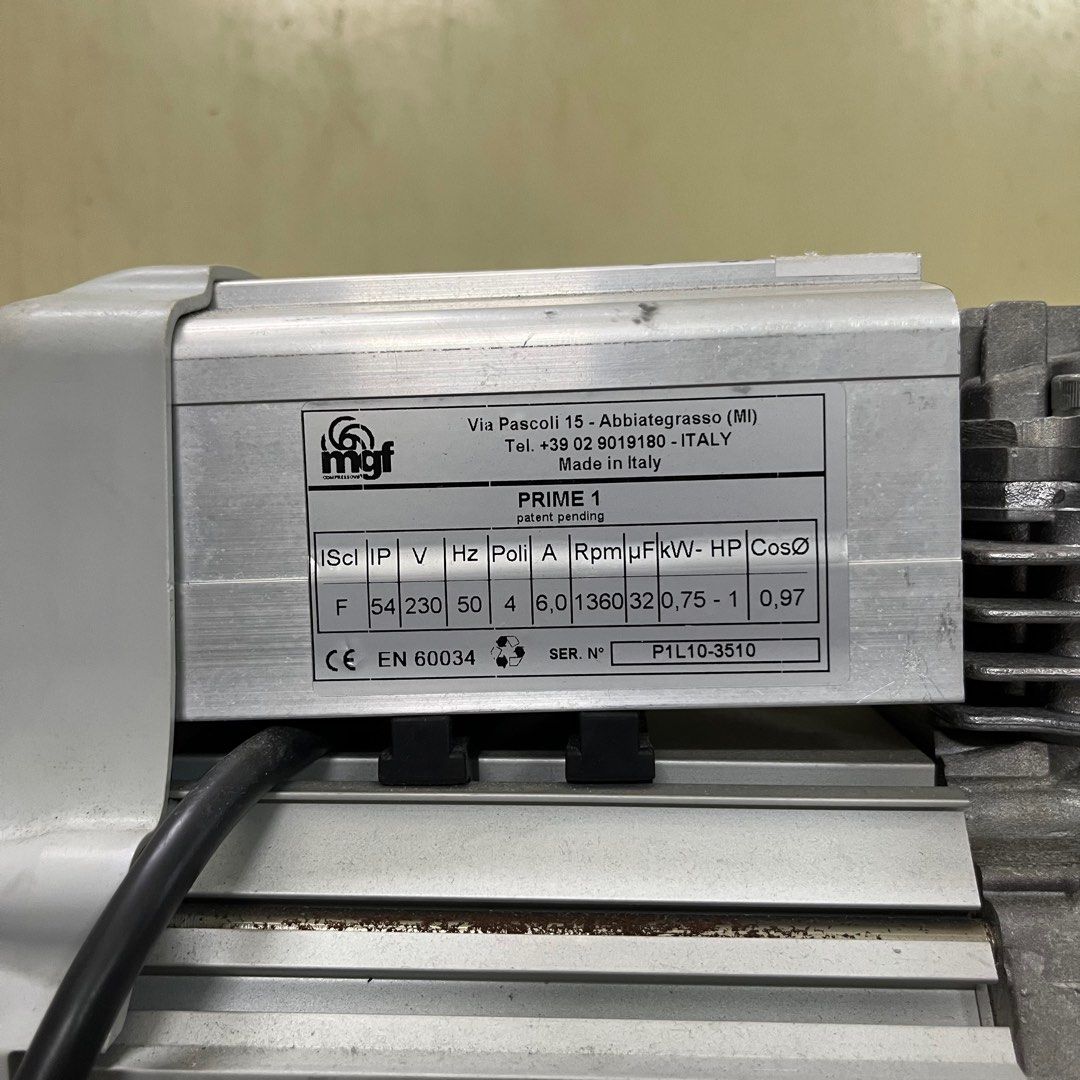 MGF Compressors Prime 1 0.75kW Single-Cylinder Oil-Free Compressor ...