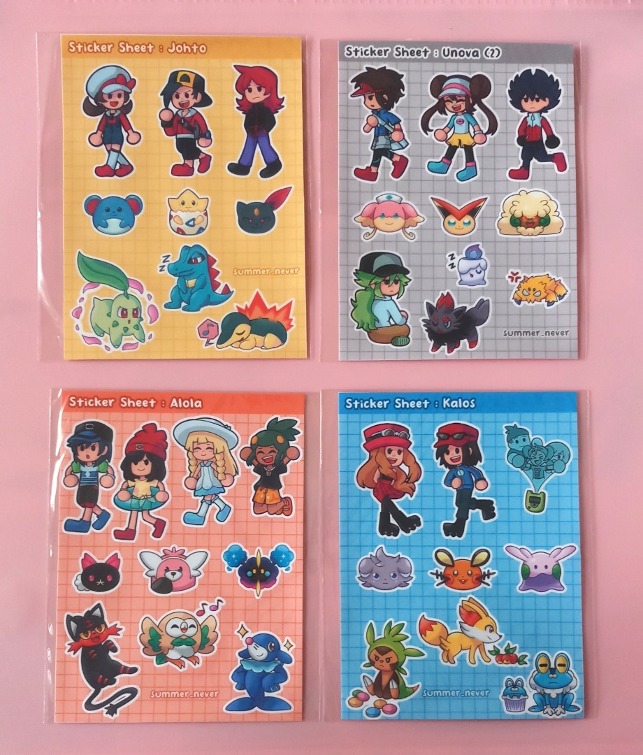 Pokemon Sticker Sheets by Region (Johto, Unova, Alola, Kalos, Hisui ...