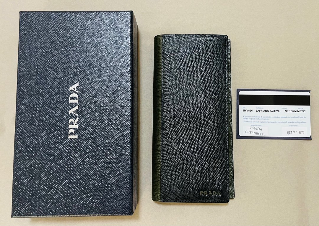 Prada Men's Saffiano Leather Bi-Colour Bifold Long Vertical Wallet with ...