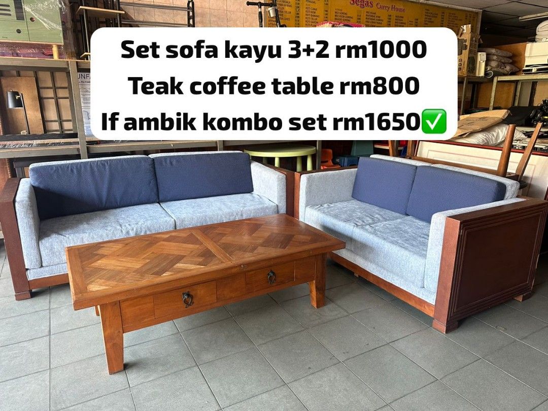 Set sofa kayu + teak tabel offer, Furniture & Home Living, Furniture ...