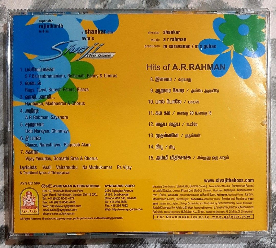 SIVAJI / HITS OF A.R.RAHMAN, Hobbies & Toys, Music & Media, CDs & DVDs on Carousell