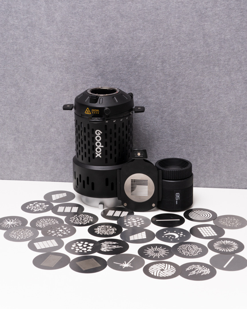 [器材租借] Godox 神牛 BFP projection unit 燈投影筒連 24款gobo (bowen mount), 攝影器材 ...