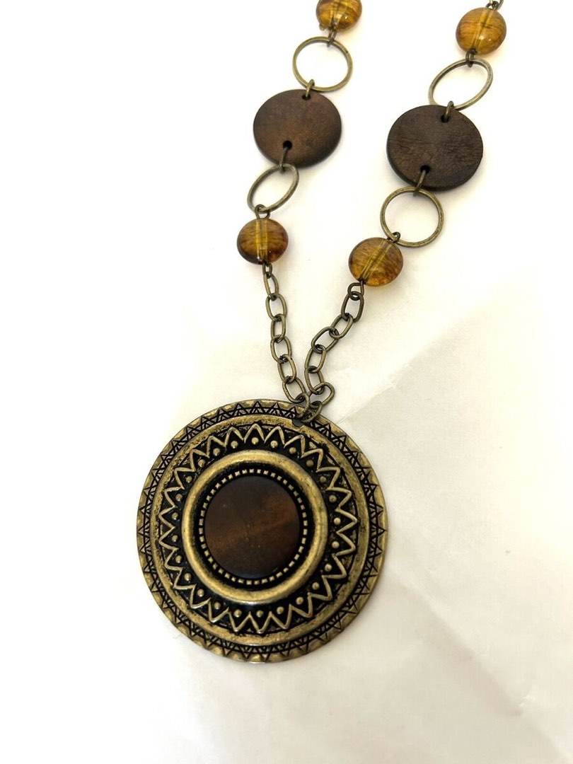Aztec Pendant Necklace Medallion Beads Bronze Tone Cosplay Boho Mayan ...