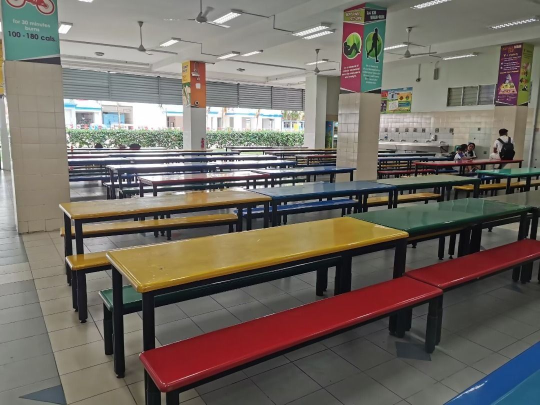 Fiberglass table + bench set, 1 Table + 2 Benches, canteen, coffee shop ...