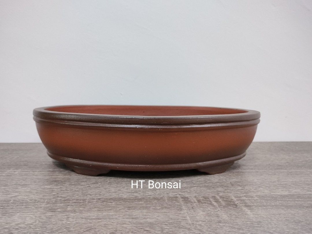 LF103 Bonsai Pot - Large Shallow Oval Purple Clay Ceramic Boonsai Pot Penjing Pasu Bonsai 紫砂盆景盆 ...