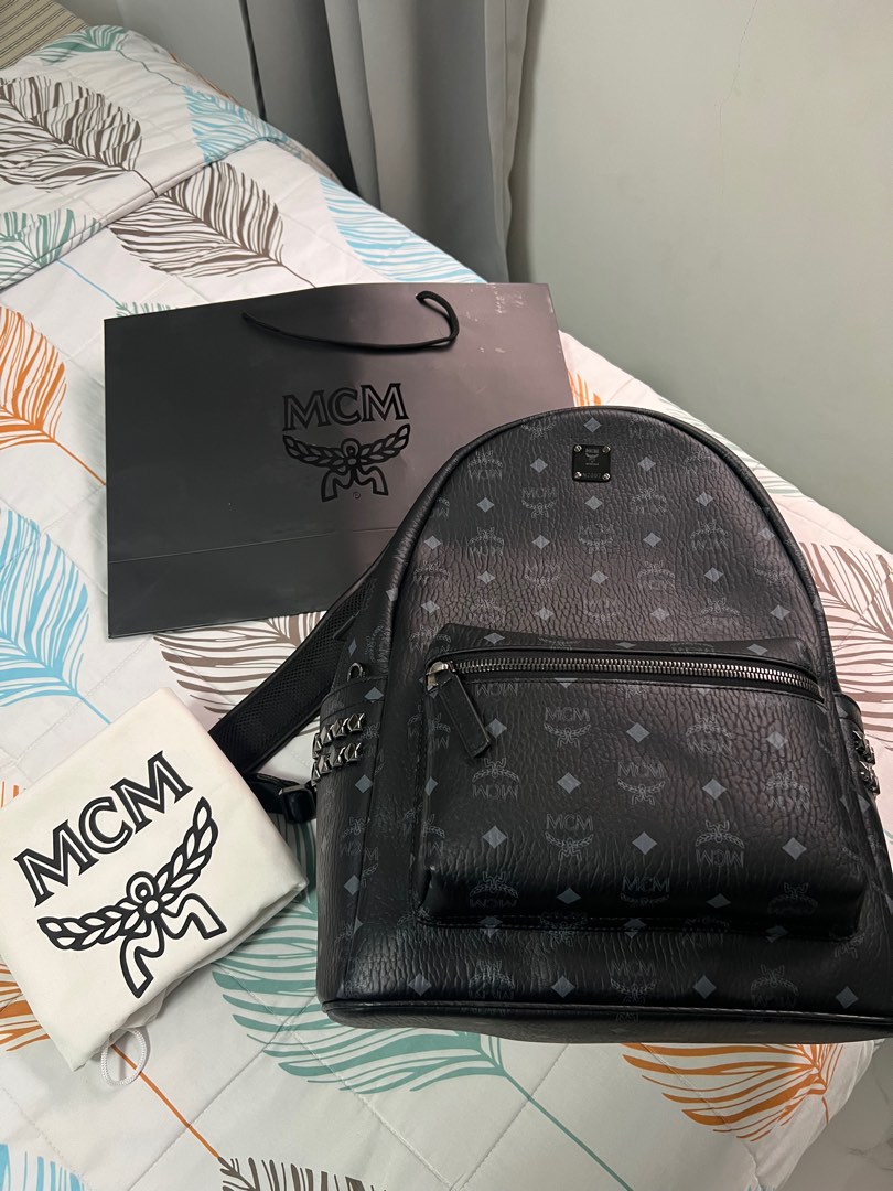 MCM Large Backpack in Black Monogram, Luxury, Bags & Wallets on Carousell