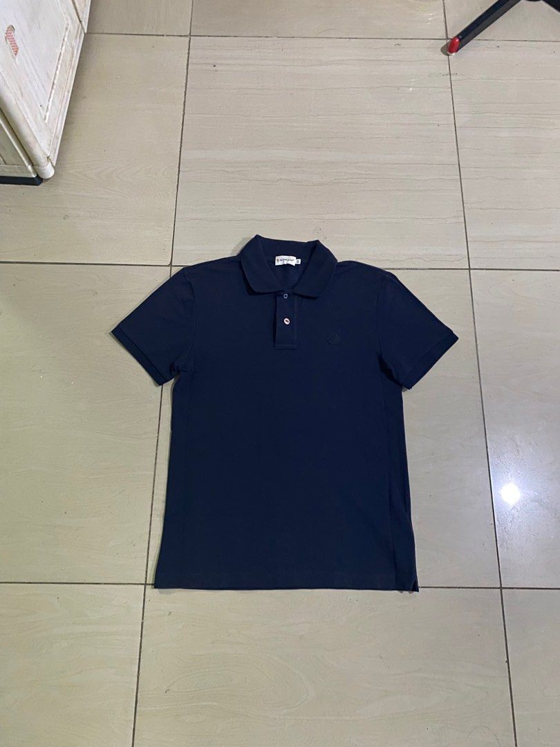 MONCLER POLO SHIRT NAVY LOGO BLACK, Fesyen Pria, Pakaian , Atasan di ...