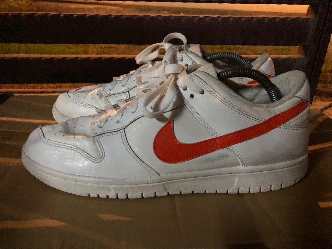 Nike Dunk Low Triple White (custom orange swoosh), Men's Fashion ...