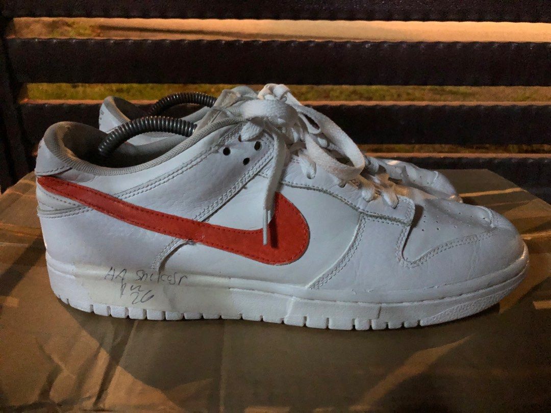 Nike Dunk Low Triple White (custom orange swoosh), Men's Fashion ...