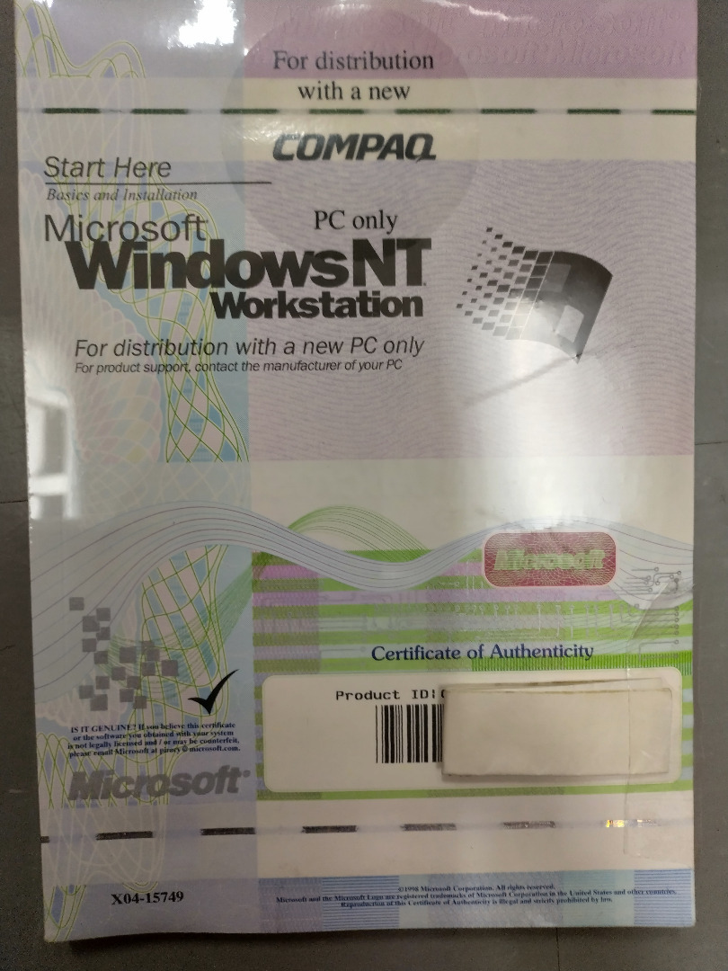 OEM Windows NT Workstation 4.0 license & installation CD, 電腦＆科技, 電腦周邊及 ...