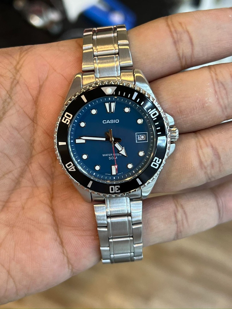 ORIGINAL CASIO Analog Blue Dial Stainless Steel Ladies Watch MDV-10D ...