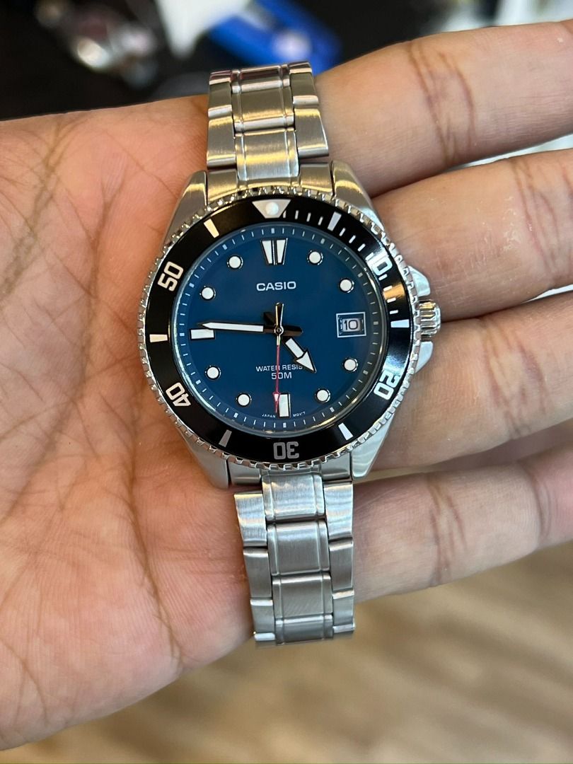ORIGINAL CASIO Analog Blue Dial Stainless Steel Ladies Watch MDV-10D ...