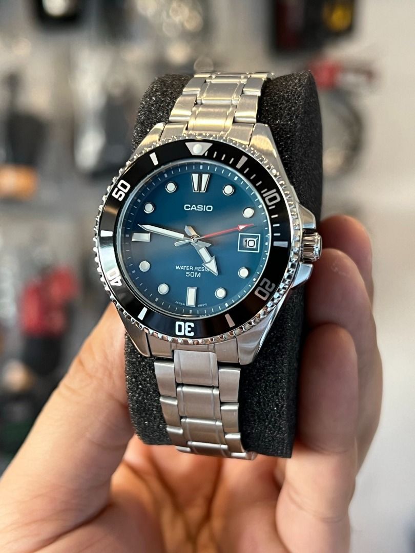 ORIGINAL CASIO Analog Blue Dial Stainless Steel Ladies Watch MDV-10D ...