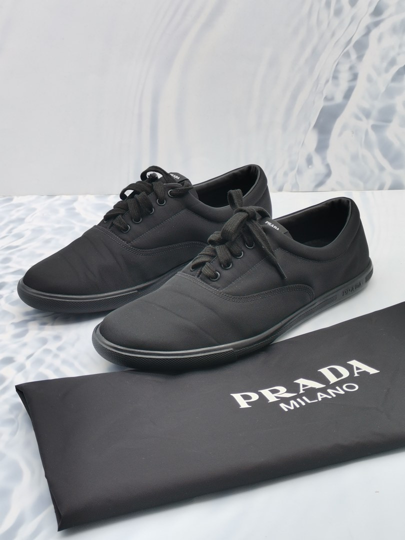 PRADA RUBBER SOLE BLACK NYLON LACE UP SNEAKERS SIZE 8, Luxury, Sneakers ...