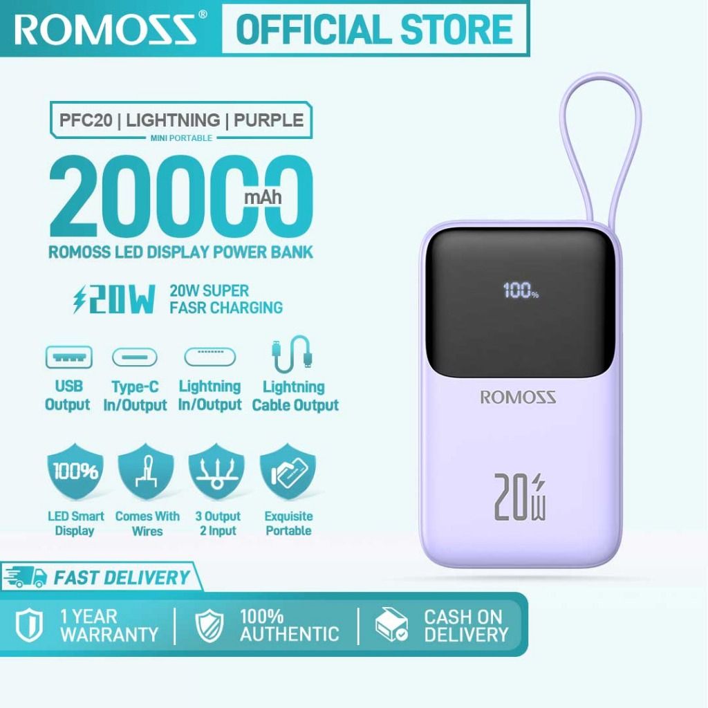Romoss PFC20 20000mAh Powerbank 22.5w / PD20W Fast Charging with Built ...