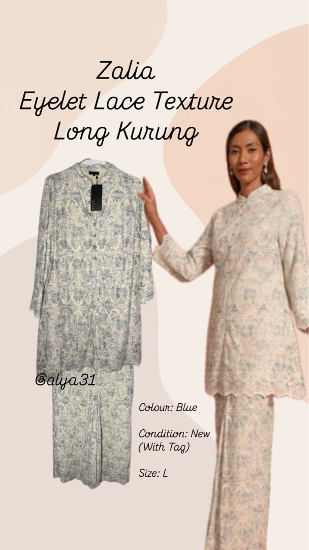 ZALIA Eyelet Lace Texture Long Kurung, Women's Fashion, Muslimah ...