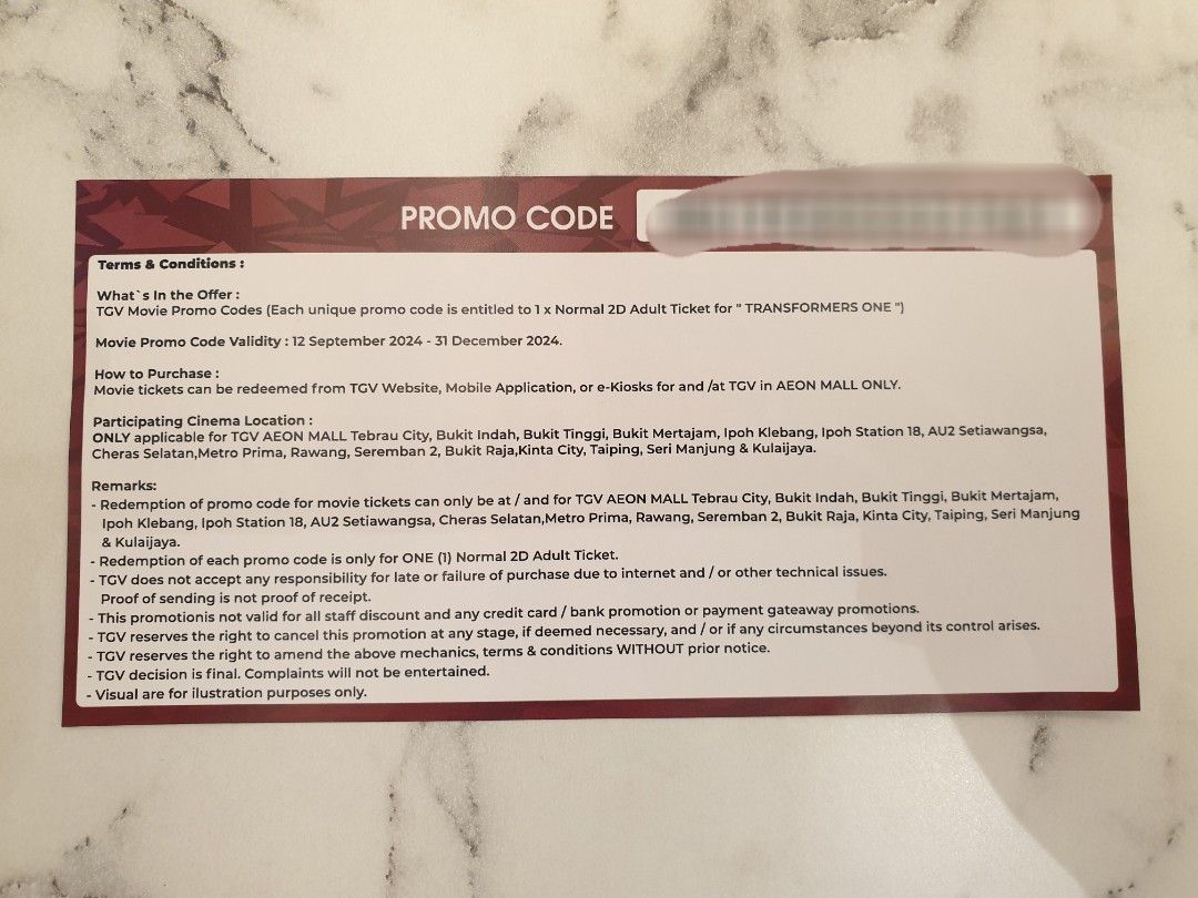 1 x TRANSFORMERS ONE Movie Ticket, Everything Else, Others on Carousell