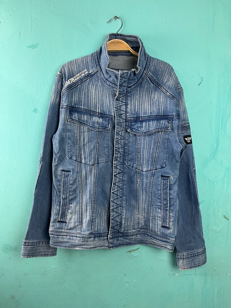 Blue Monster Denim Bike Zip Up Jacket Stretchable, Women's Fashion ...