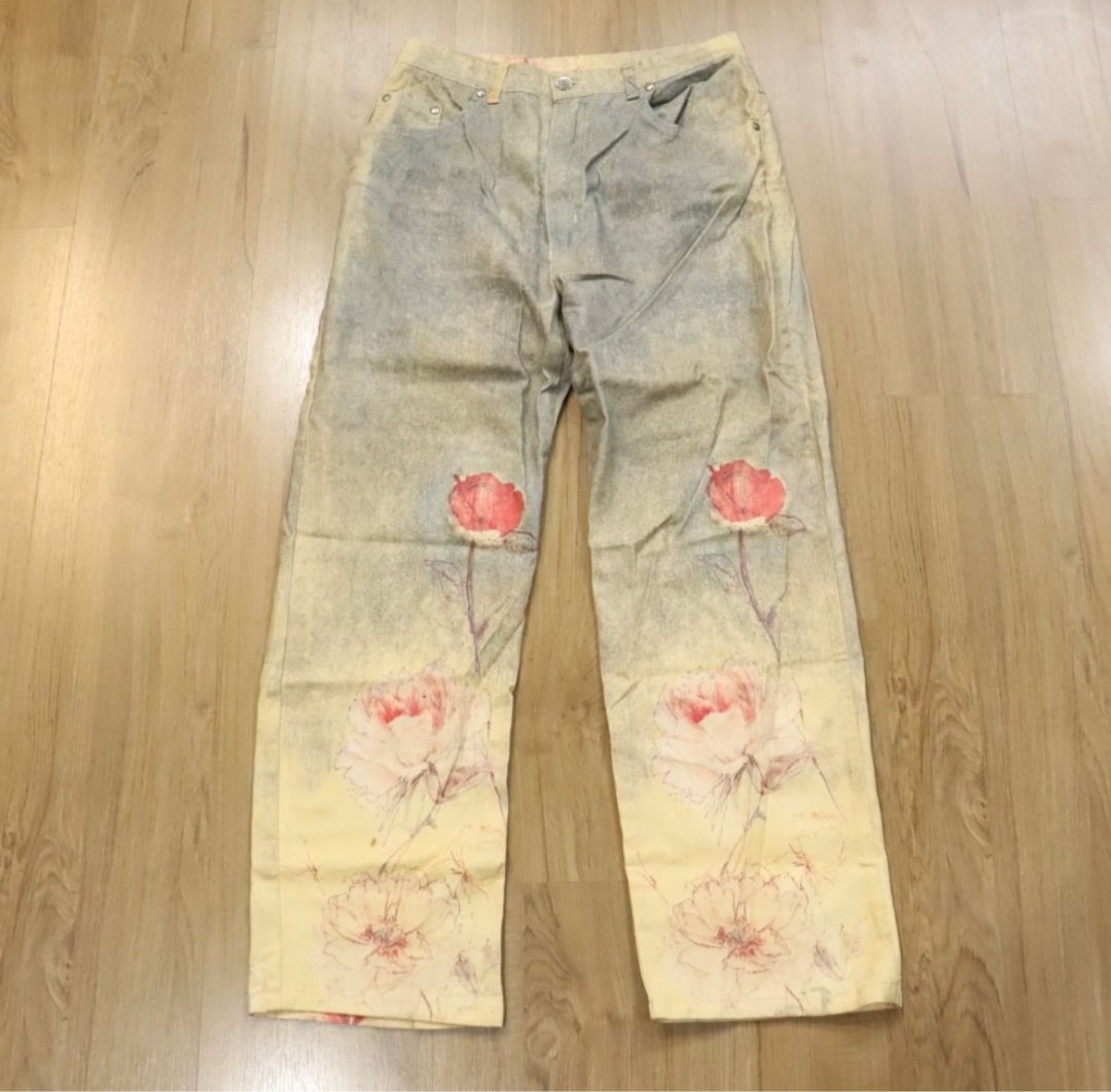 Frank Patrick Paris Floral 2 Tone Baggy Jeans Pants, Men's Fashion ...