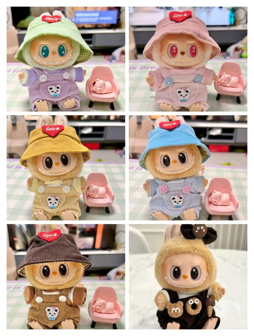 Labubu 3pcs Set Jumpsuit Outfit Clothes Shirt Pant 17cm Labubu V1 ...