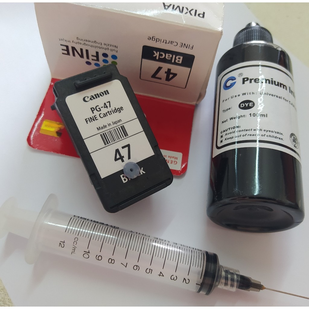 Modified refillable Canon PG47 (black) ink cartridge printer ink refill ...
