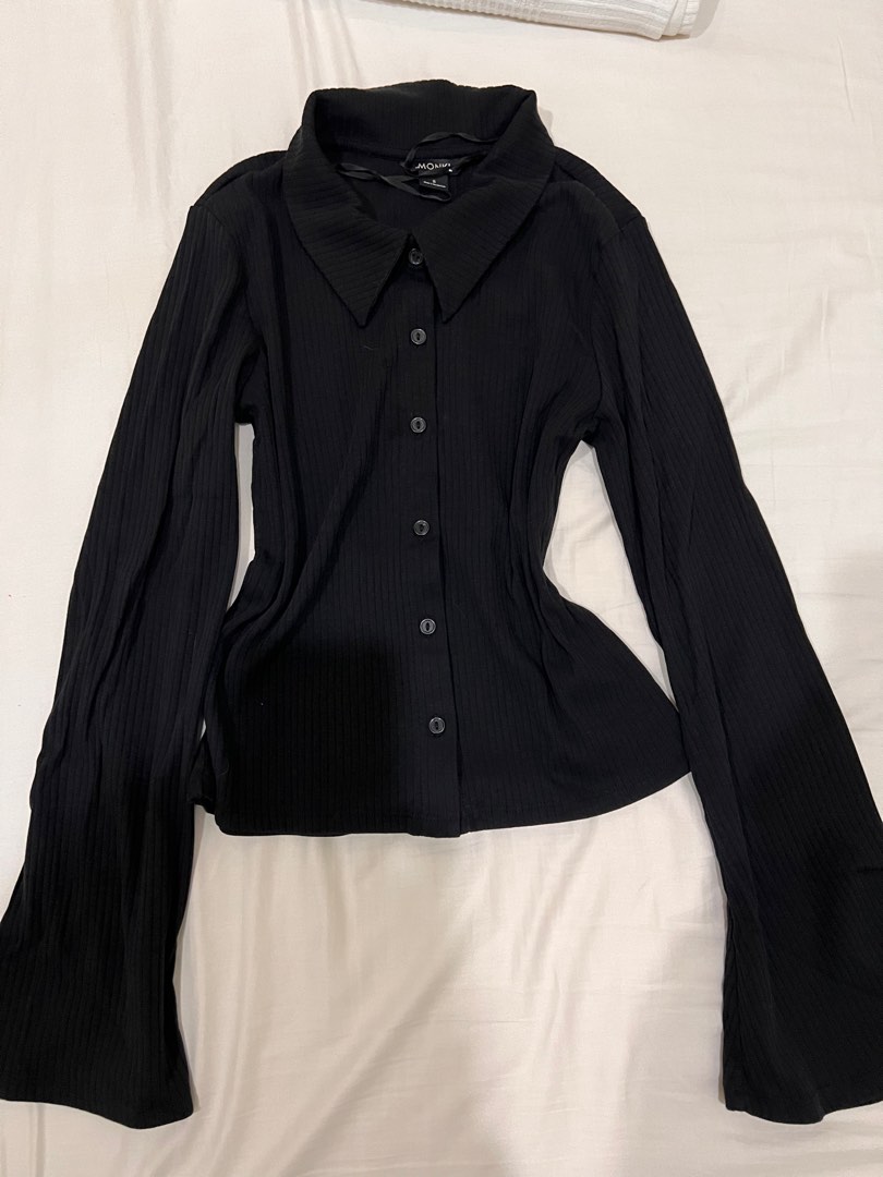 monki y2k longsleeve black ribbed top office siren goth grunge emo ...