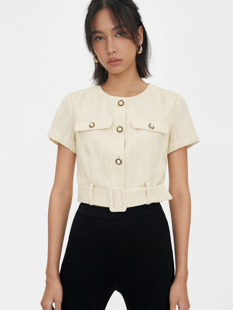Pomelo Tweed Top, Women's Fashion, Tops, Blouses on Carousell
