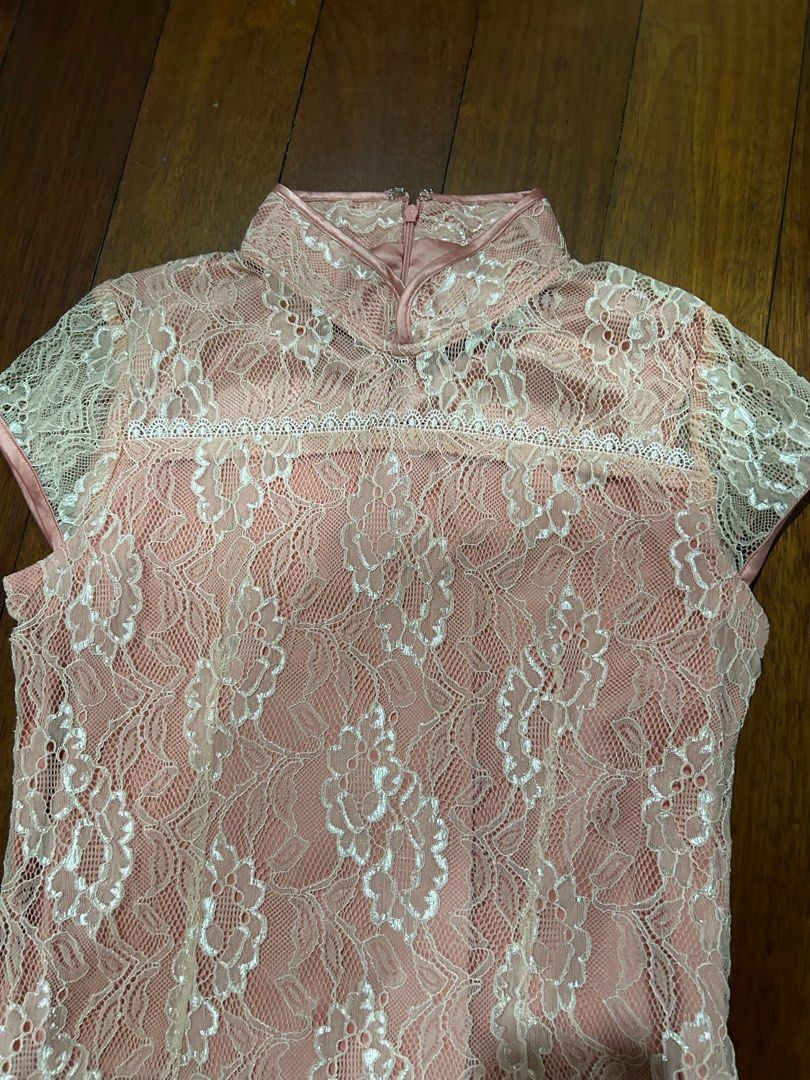 Somerset Bay Peach Lace Cheongsam, Women's Fashion, Dresses & Sets ...