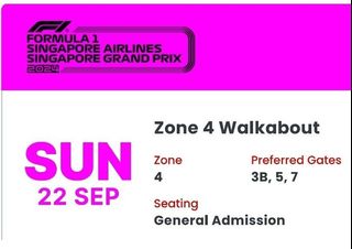 Singapore GP F1 Saturday 2024 formula one ticket zone 4 walkabout ...