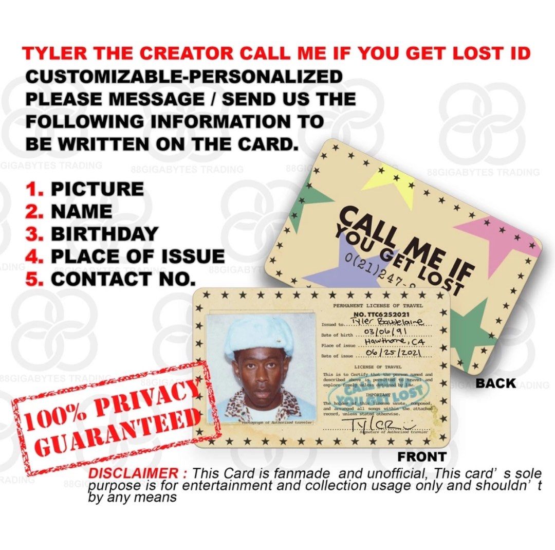 Tyler, the Creator Call Me If You Get Lost ID PVC Card Igor Rap Gift ...