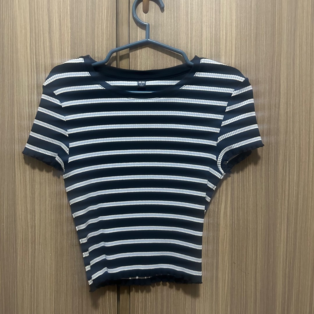Uniqlo Blue Stripes with ruffles, Women's Fashion, Tops, Shirts on ...