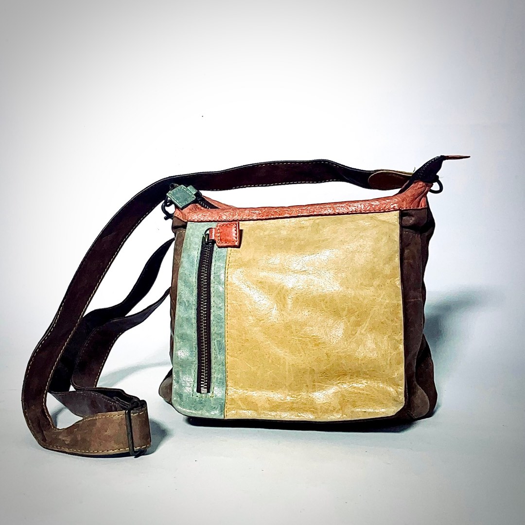 Vintage Artisan Soft Genuine Leather Multicolored Contrast Panel Flap ...