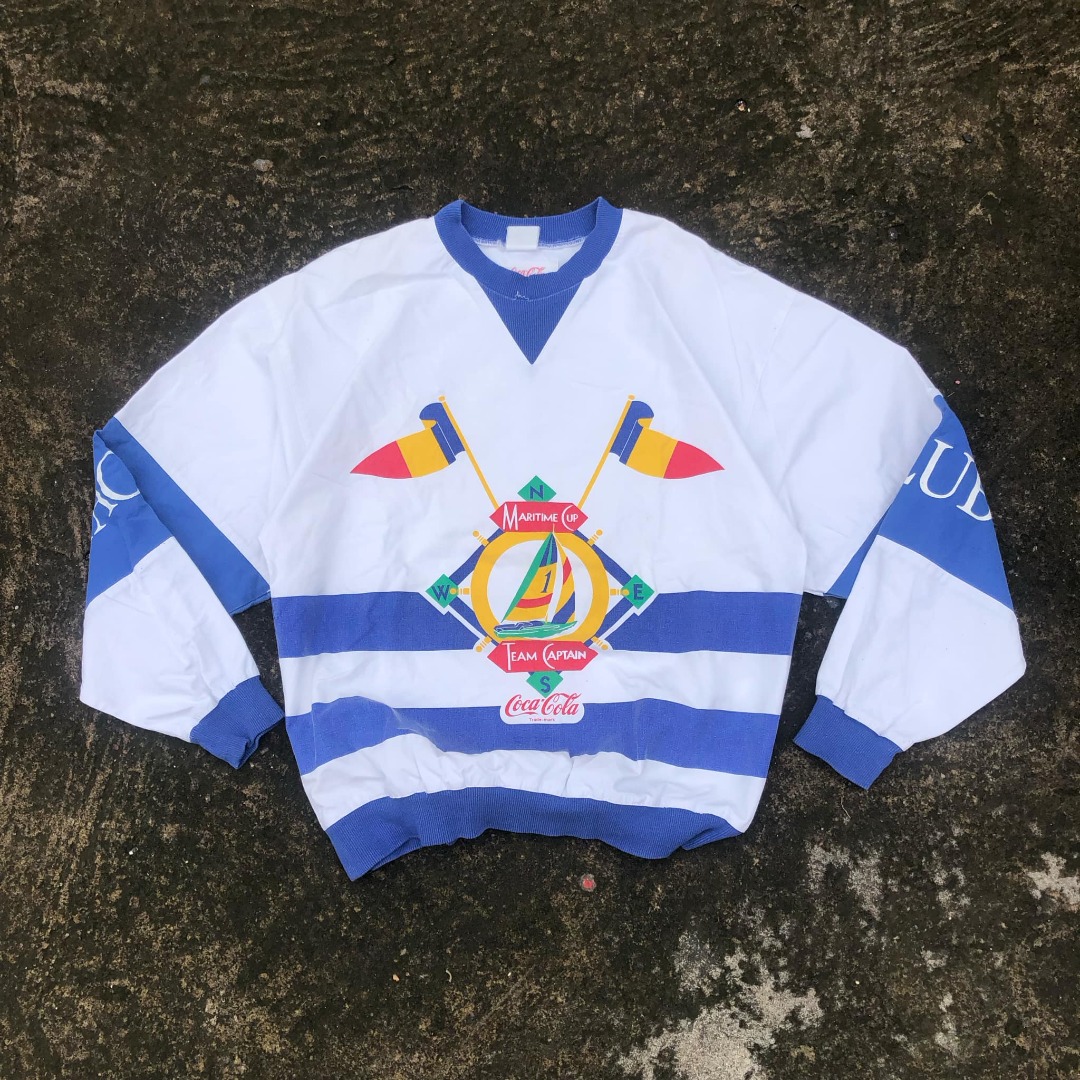 VINTAGE MEN'S COCA-COLA WHITE MARITIME SAILING TEAM CREWNECK SWEATSHIRT ...