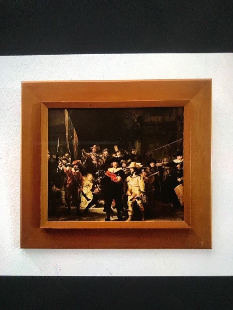 Vintage THE NIGHT WATCH art print wooden framed / size: 37x32cms ...