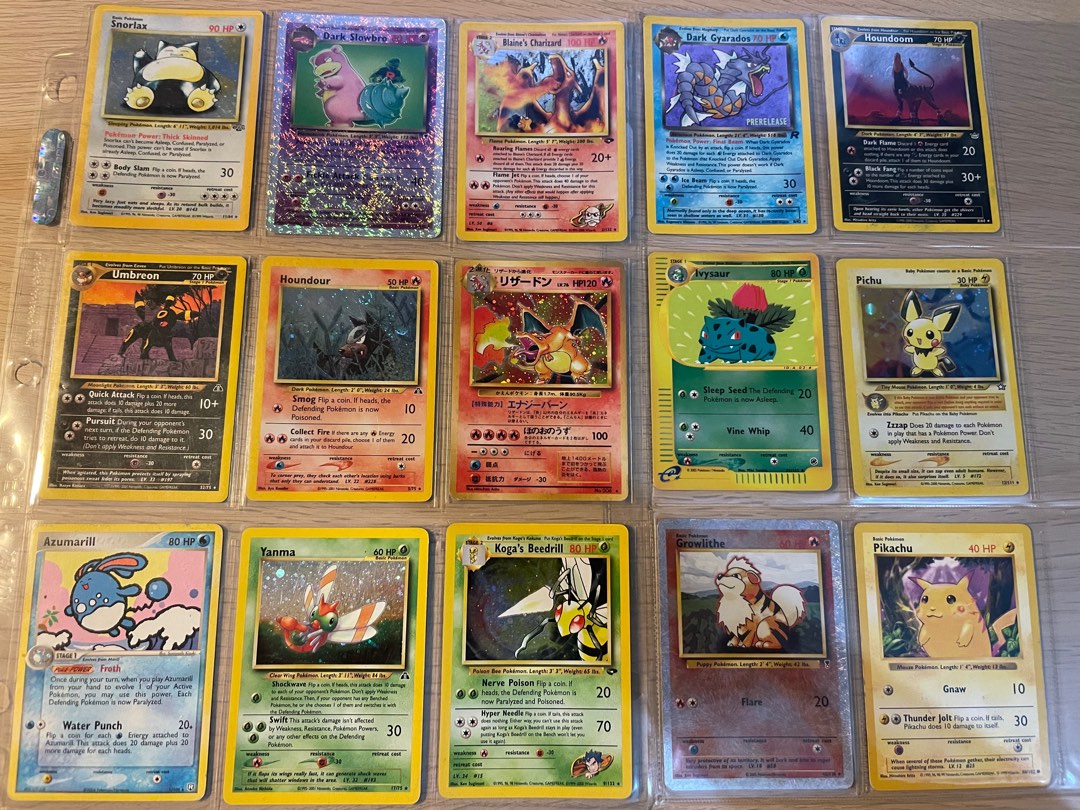 well used vintage pokemon cards (charizard, slowbro, houndoom, houndour ...