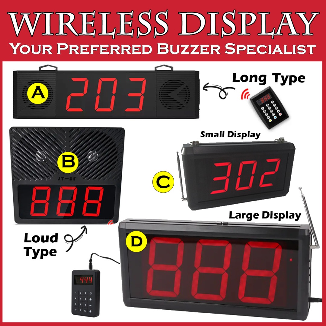 Wireless Queue Management System 3 Digit Digital Call System Buzzer Pager Hawker Center Cafe ...