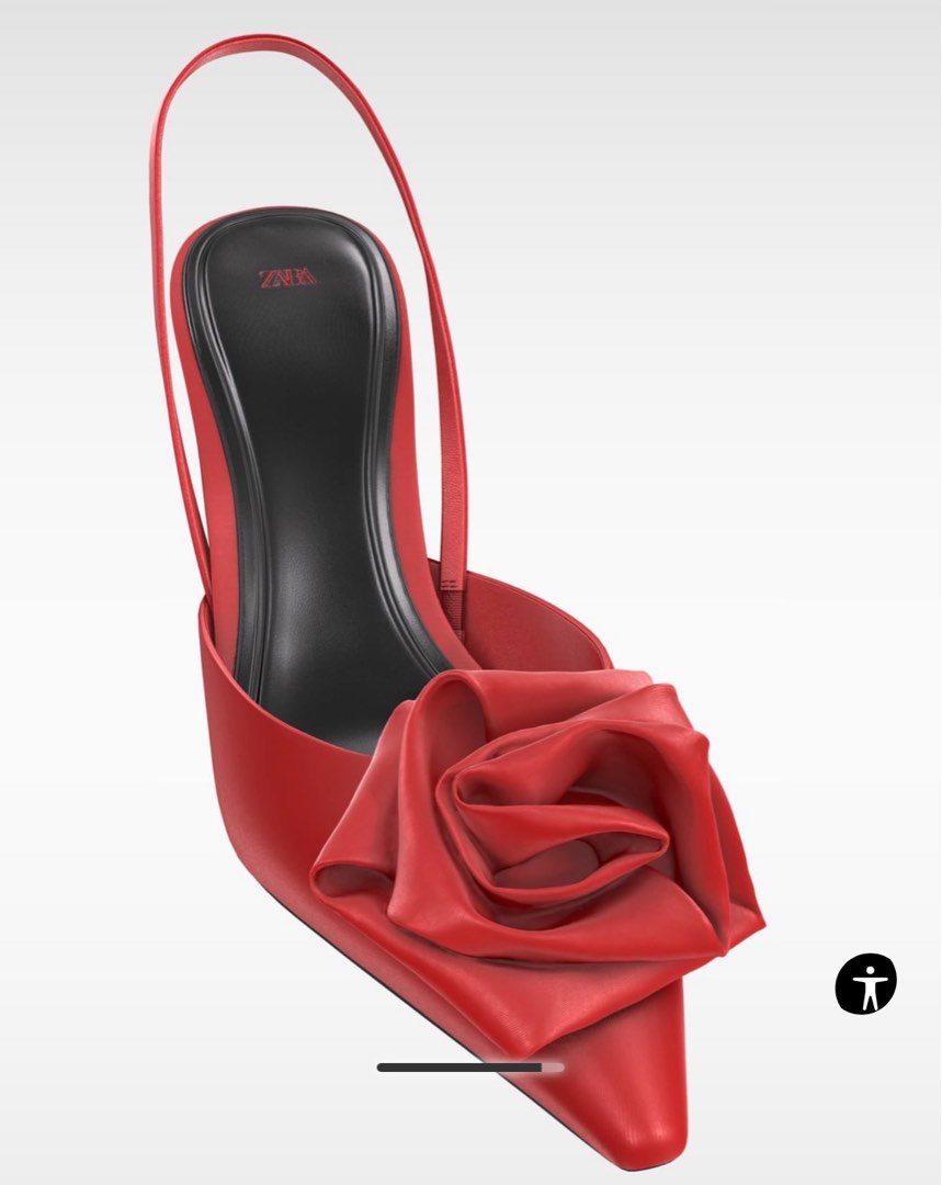 Zara Red Flower Slingback Heels, Women's Fashion, Footwear, Heels on ...
