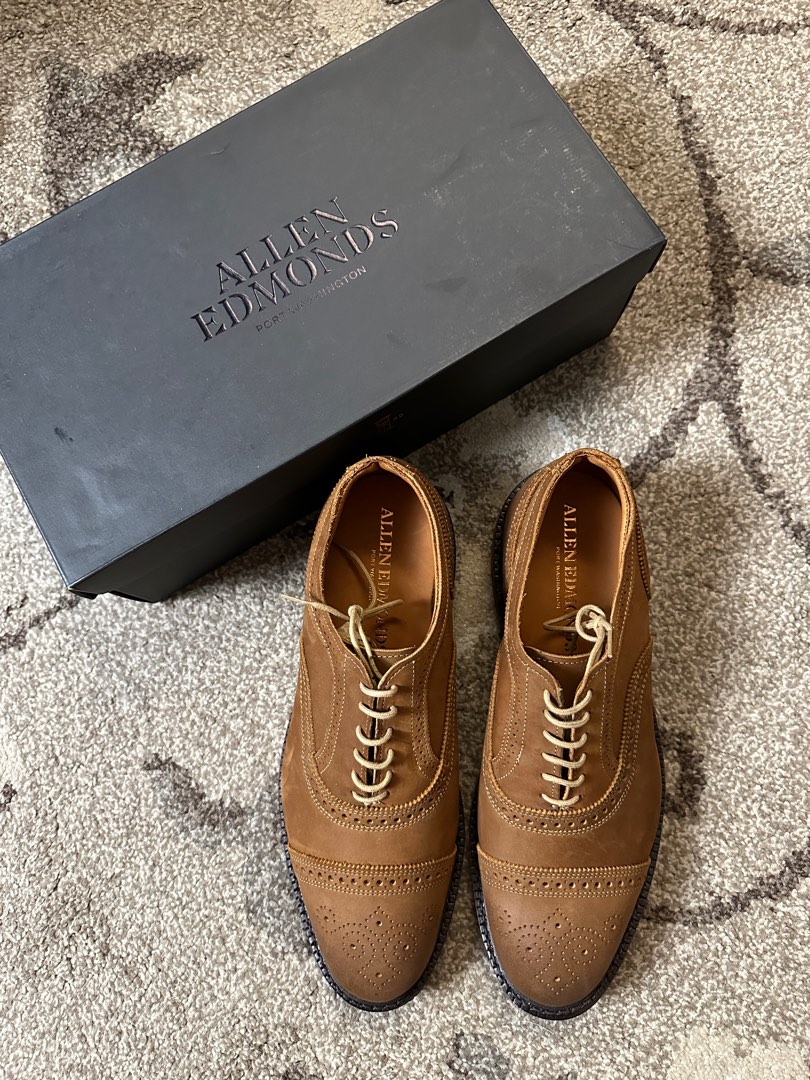 Allen Edmonds Strandmok 4028 Cap-Toe Brogue Oxford Tan 10EEE, Men's ...