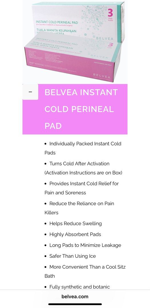 Belvea instant cool perineal pad, Health & Nutrition, Medical Supplies ...