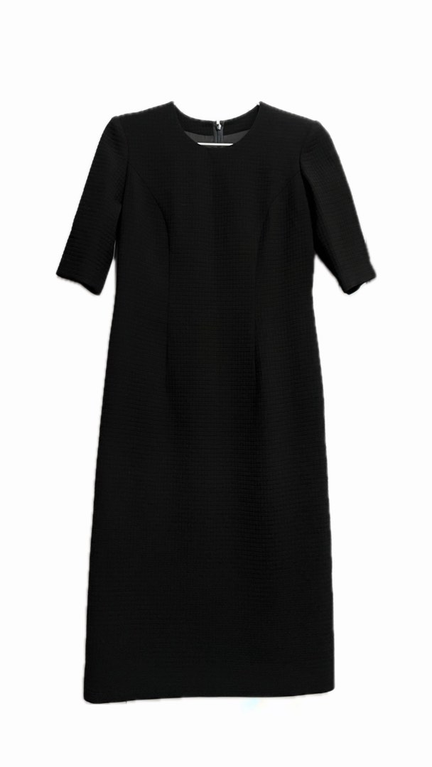 Black Office Midi Dress - Waffle Texture, Women's Fashion, Dresses ...