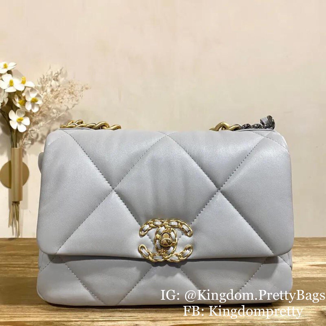Chanel 19 CC Quilted Flap Bag in Light Grey Gold Hardware Pre-order ...