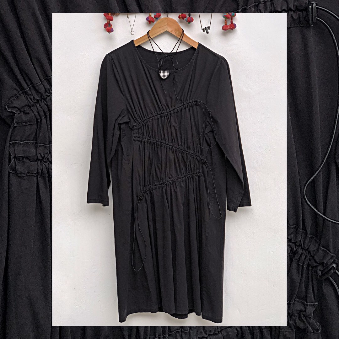 Drawstring Self Pulling Ruched Smocked Accent Detail Japanese Japan ...