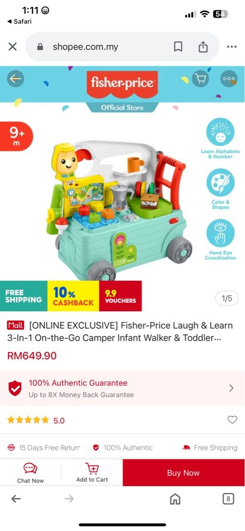 Fisher-Price Laugh & Learn 3-In-1 On-the-Go Camper Infant Walker ...