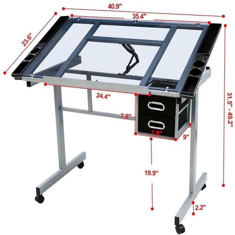 (rush!) glass drafting table with white clip on desk lamp + freebie/s ...