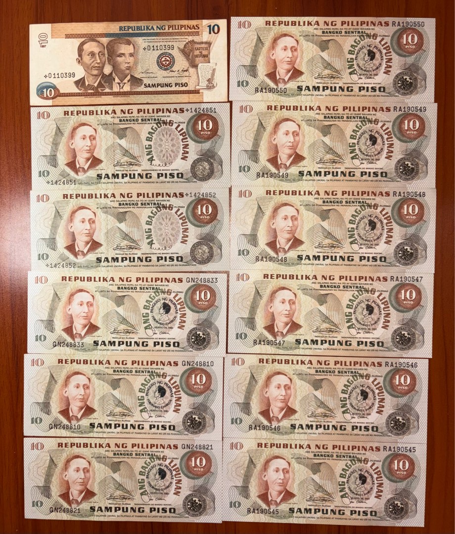 Philippine Banknotes 10 Piso ABL with Marcos overprint and star notes ...